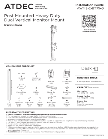 Atdec AWMS-2-BT75 Installation Guide | Manualzz