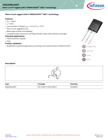 Infineon IGQ100N120S7 IGBT Discrete Data Sheet | Manualzz