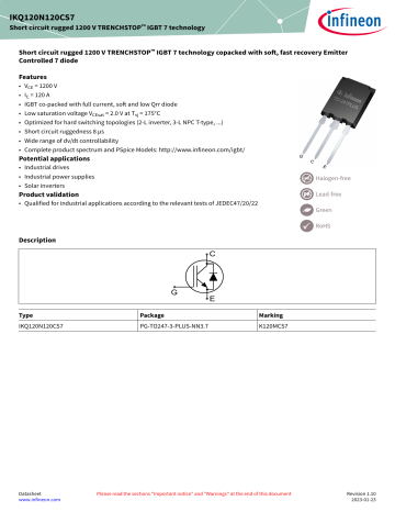 Infineon IKQ120N120CS7 IGBT Discrete Data Sheet | Manualzz