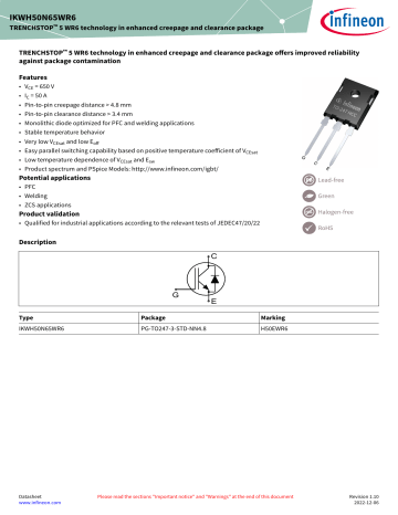 Infineon IKWH50N65WR6 IGBT Discrete Data Sheet | Manualzz