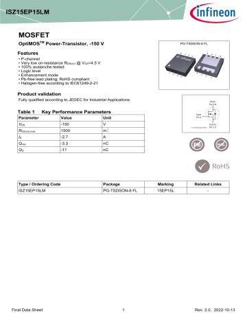 Infineon ISZ15EP15LM MOSFET Data Sheet | Manualzz