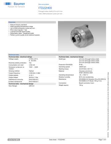 Baumer ITD22H00 Sine encoder Data sheet | Manualzz