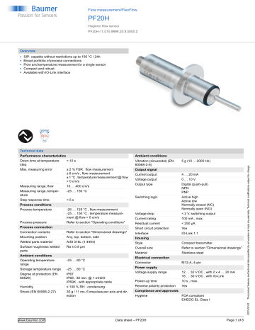 Baumer PF20H Flow measurement Data sheet | Manualzz