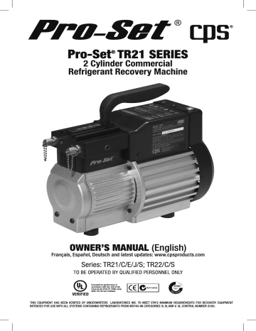 CPS Products TR21 Series Pro-Set® Refrigerant Recovery Machine Product ...