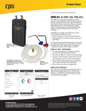 CPS Products PRB-KIT Static Pressure Probe Kit Product sheet | Manualzz