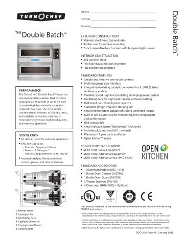 Turbochef Double Batch Specification Sheet | Manualzz