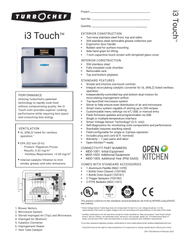 Turbochef i3 Specification Sheet | Manualzz