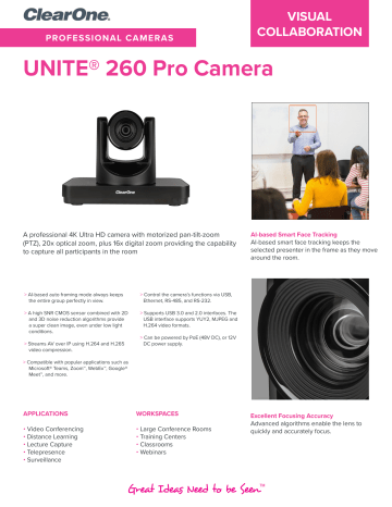 ClearOne UNITE 260 Pro Camera Datasheet | Manualzz