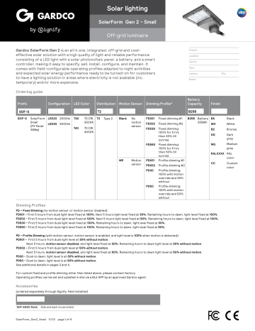 Gardco SolarForm Gen2 Small Datasheet Specifications | Manualzz