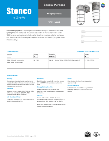 Stonco RoughLyte LED Specifications | Manualzz