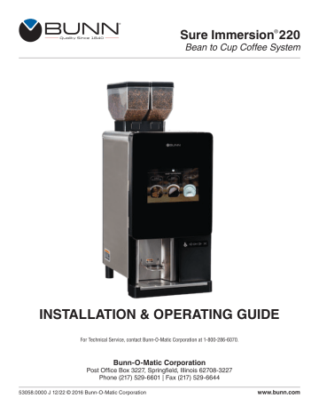 BUNN Sure Immersion® 220 120V Sure Immersion 220 Bean-to-Cup Coffee ...