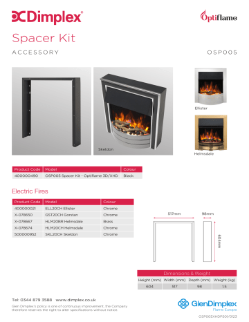 Dimplex OSP005 Spacer Kit Product sheet | Manualzz