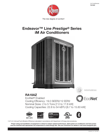 Rheem RA18AZ60AJVCA Condensing Unit Specification Sheet | Manualzz