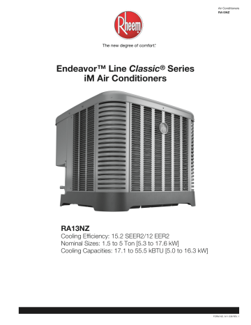 Rheem RA13NZ60AJ1NALHP Condensing Unit Specification Sheet | Manualzz