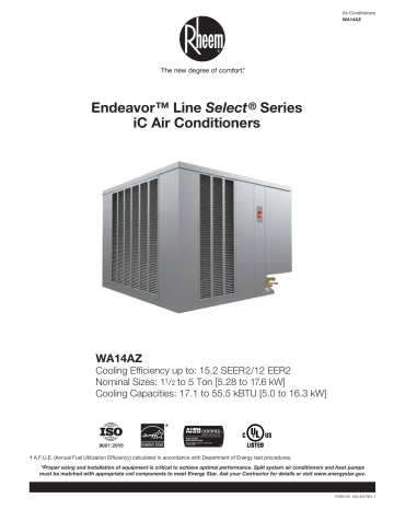 Rheem WA14AZ60AJ1NA Condensing Unit Specification Sheet | Manualzz
