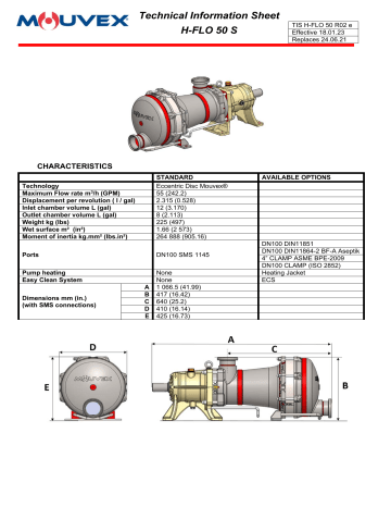 Mouvex H-FLO 50 Technical Information Sheet | Manualzz