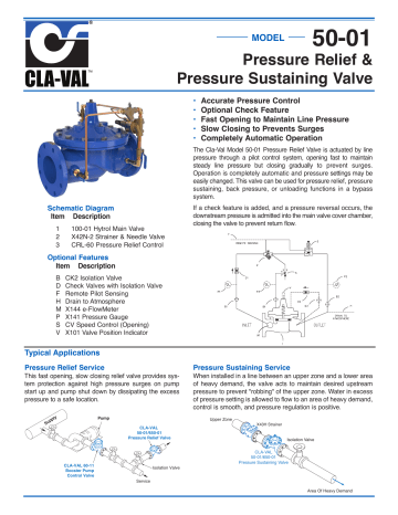 CLA-VAL 50-01 Pressure Relief & Sustaining Valve Datasheet | Manualzz