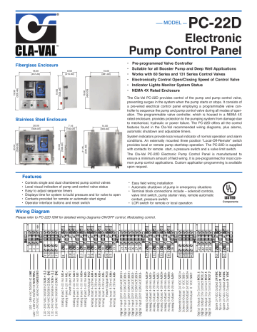 Cla-Val PC-22D Electronic Pump Control Panel Data Sheet | Manualzz