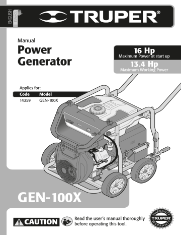 Truper GEN-100X Generador portátil 10 kW motor a gasolina User's Manual ...