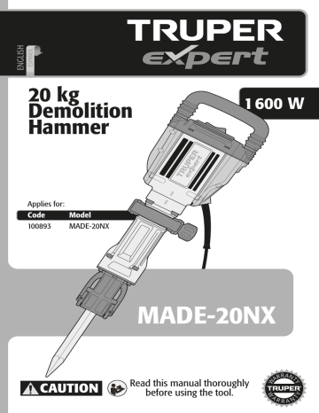 Truper Expert MADE-20NX Martillo demoledor HEX 20 kg 55 J 1600 W Owner ...