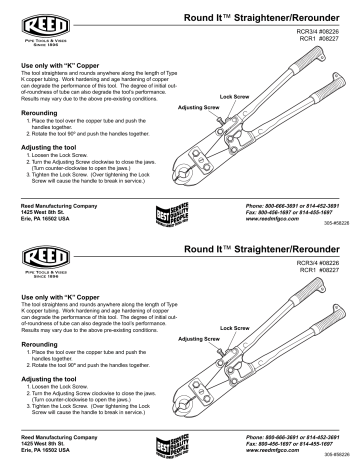 REED 08228 3/4 - 1 in. Copper Rerounder Installation Manual | Manualzz