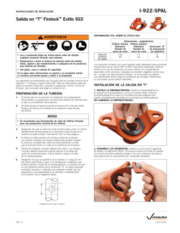 Victaulic FireLock™ Outlet Tee Style 922 Installation manual | Manualzz