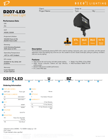 Deco Lighting D207-LED Specification Sheet | Manualzz