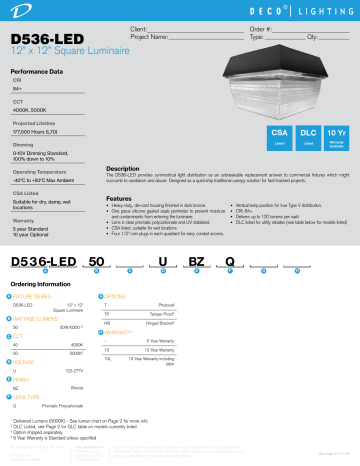 Deco Lighting D536-LED Specification Sheet | Manualzz