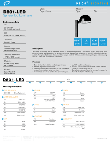 Deco Lighting D801-LED Specification Sheet | Manualzz