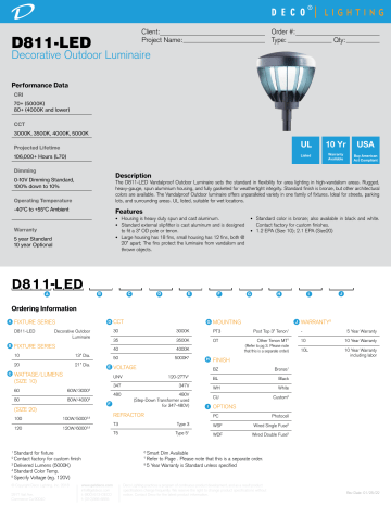 Deco Lighting D811-LED Specification Sheet | Manualzz