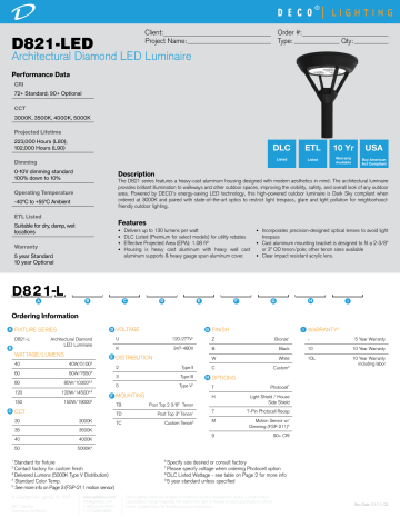 Deco Lighting D821-LED Specification Sheet | Manualzz