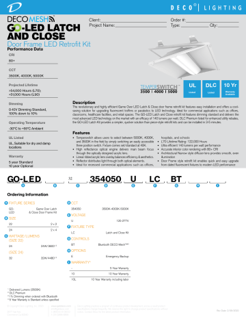 Deco Lighting Mesh Go Latch Specification Sheet | Manualzz