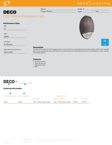 Deco Lighting LED Emergency Light Specification Sheet | Manualzz