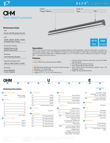 Deco Lighting OHM Specification Sheet | Manualzz