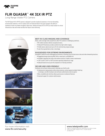 FLIR Quasar™ 4K IR PTZ Cameras Datasheet | Manualzz