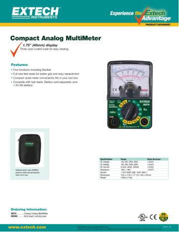FLIR Extech 38070 Datasheet | Manualzz