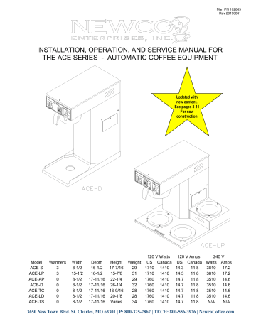 Newco ACE Series Installation Manual | Manualzz
