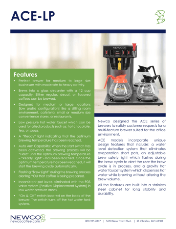 Newco ACE-LP Spec sheets | Manualzz