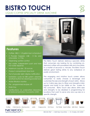 Newco Bistro Touch Standard Spec sheets | Manualzz