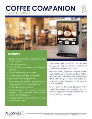Newco Coffee Companion Spec sheets | Manualzz