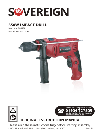 Sovereign YT2115A 550W IMPACT DRILL Owner's Manual | Manualzz
