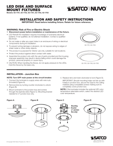Satco 62-1751 LED 5" ROUND SURFACE MOUNT 11W Instructions | Manualzz