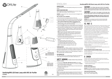 OttLite SanitizingPRO LED Desk Lamp User Manual | Manualzz