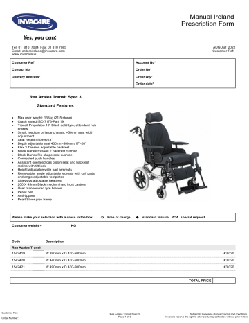 INVACARE Rea Azalea Transit Spec 3 Instructions | Manualzz