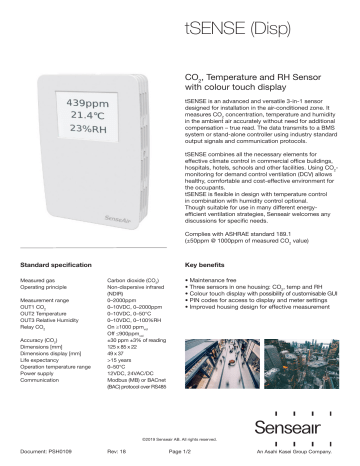 Senseair tSENSE CO2 Temperature and RH Sensor Owner’s Manual | Manualzz
