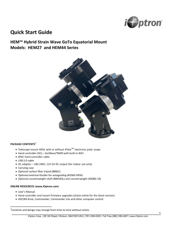 iOptron HEM27 HEM Hybrid Strain Wave GoTo Equatorial Mount User Guide ...