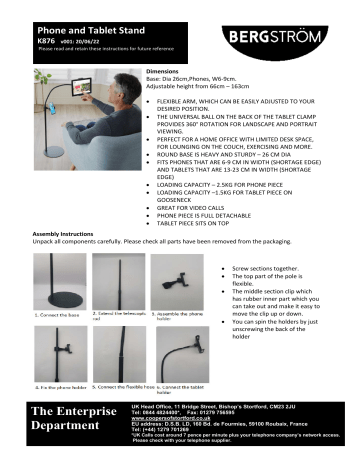 BERGSTROM K876 Phone and Tablet Stand Instructions | Manualzz