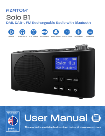 AZATOM Solo B1 DAB, DABplus, FM Rechargeable Radio User Manual | Manualzz