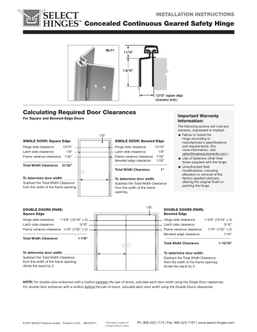 SELECT HINGES Concealed Continuous Geared Instruction manual | Manualzz