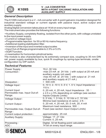 SENECA K109S Signal converter Instruction manual | Manualzz